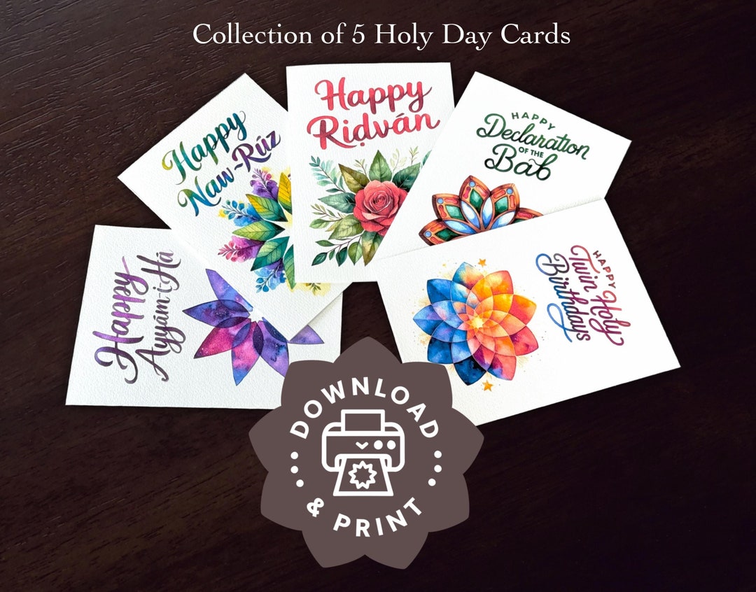 Printable Bahá’í Holy Day Card Collection of 5 / Watercolor 9-pointed ...