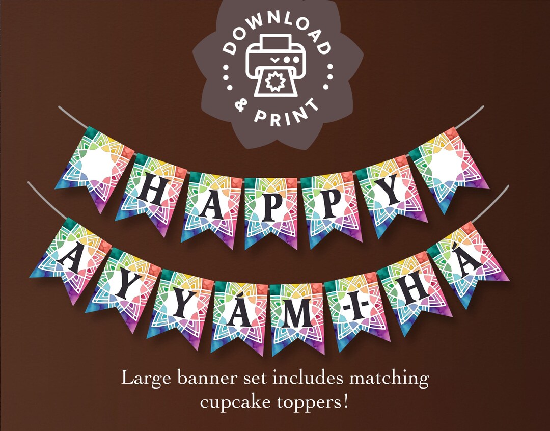 Printable Large Ayyám-i-há Banner & Celebration Set / Rainbow 9-pointed ...