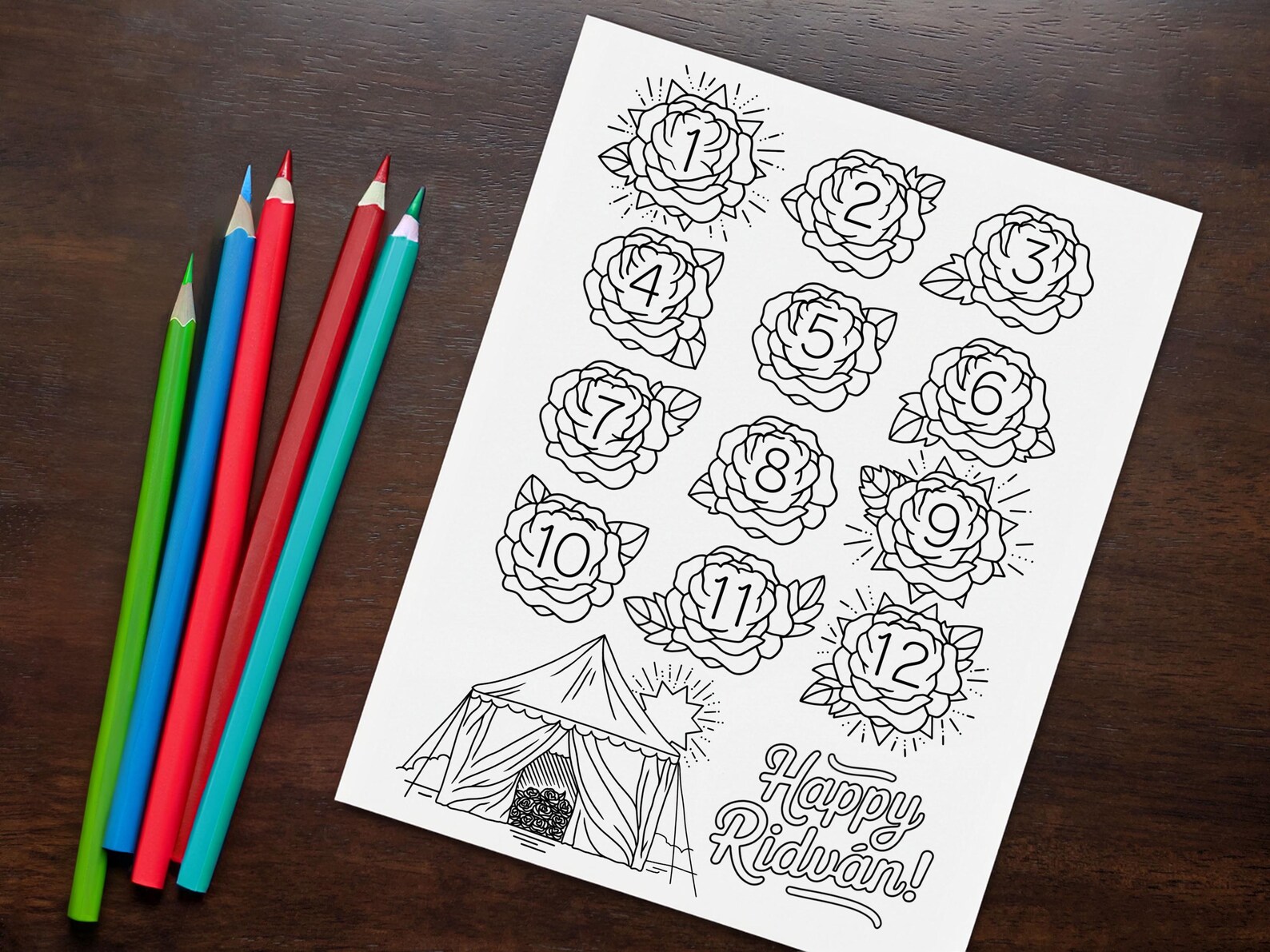Printable Ridván Advent Tracker - Bahai Kids Rose Countdown Coloring ...
