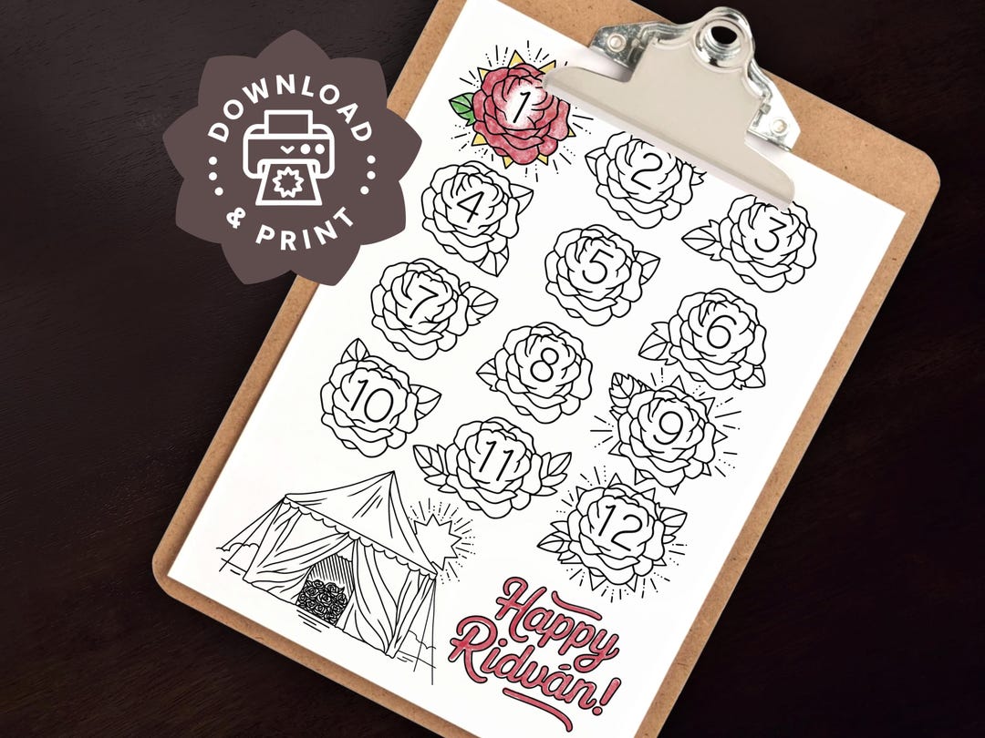 Printable Ridván Advent Tracker - Bahai Kids Rose Countdown Coloring ...