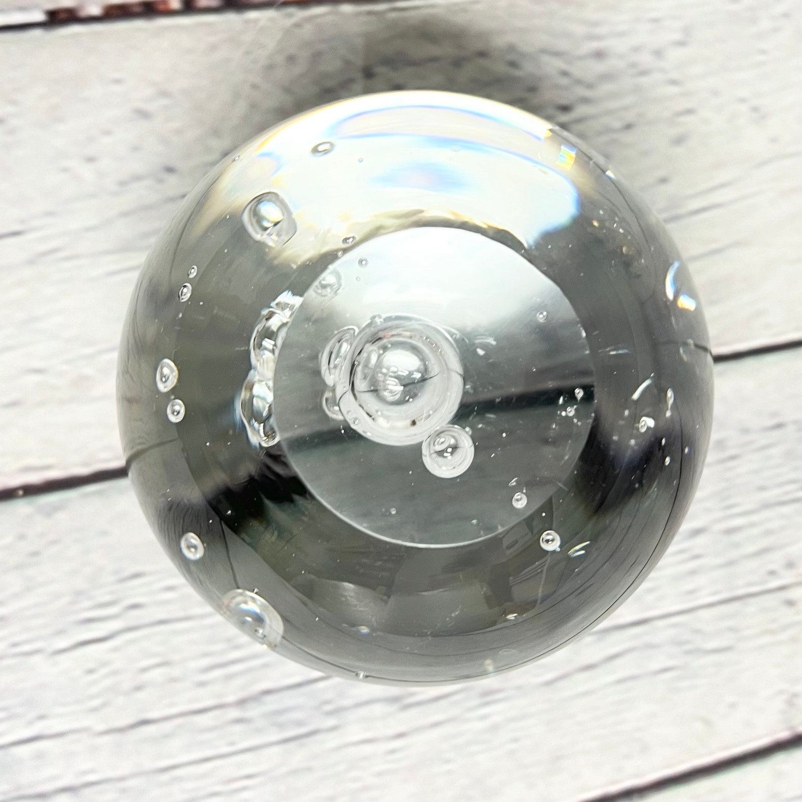 Vintage Clear Glass Suspended Controlled Bubbles Art Glass Paperweight ...