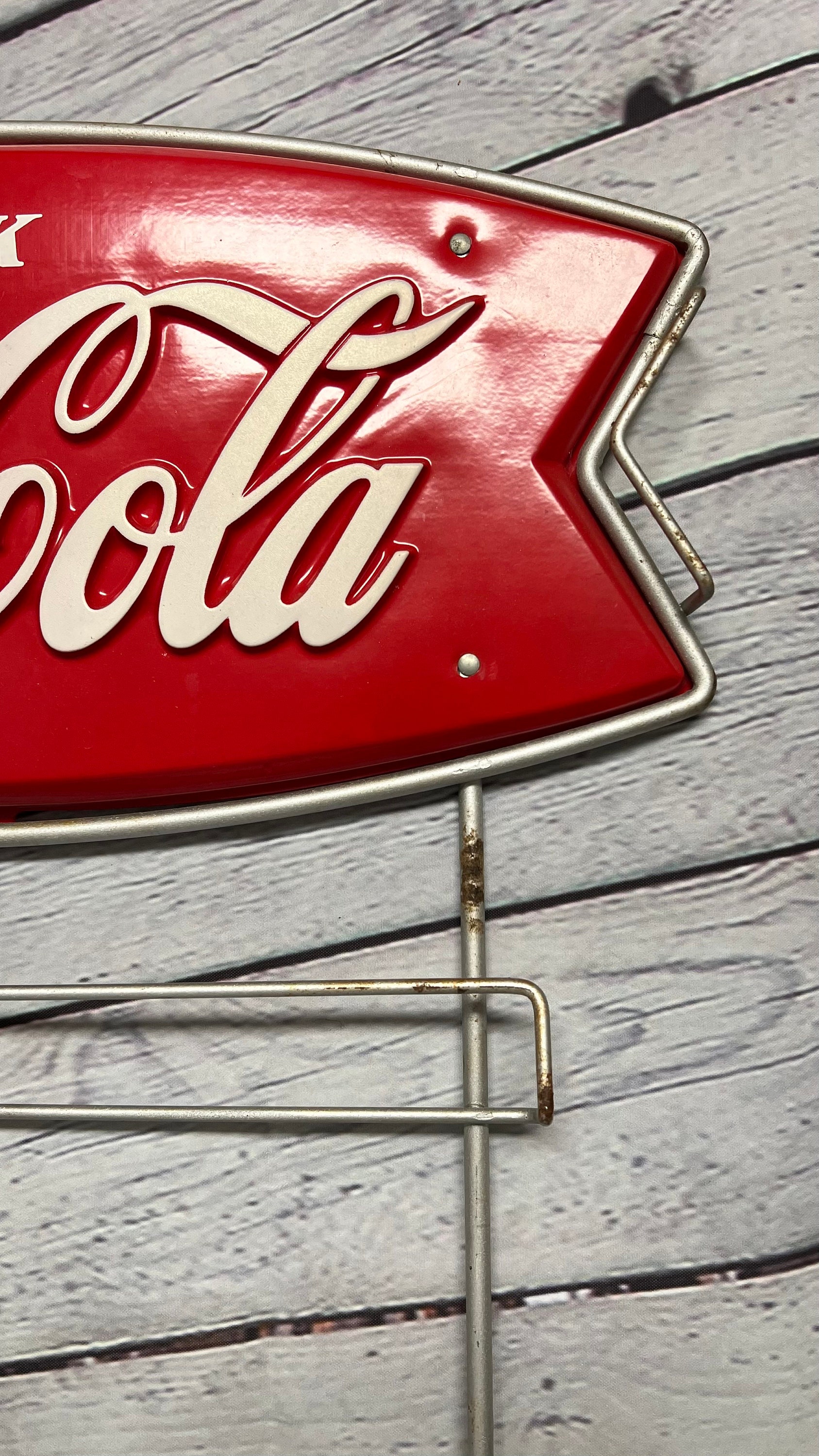 Vintage Fishtail Coca-cola Store Display Sign With Metal Frame ...