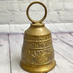 Vintage Brass Embossed Monestary Bell - 6.5” Tall - Hanging Metal Bell ...