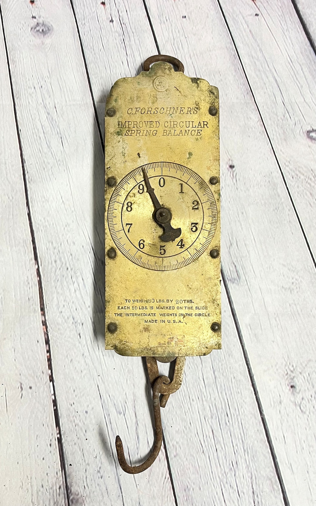 Vintage C. Forschner’s Improved Circular Spring Balance Brass Scale ...