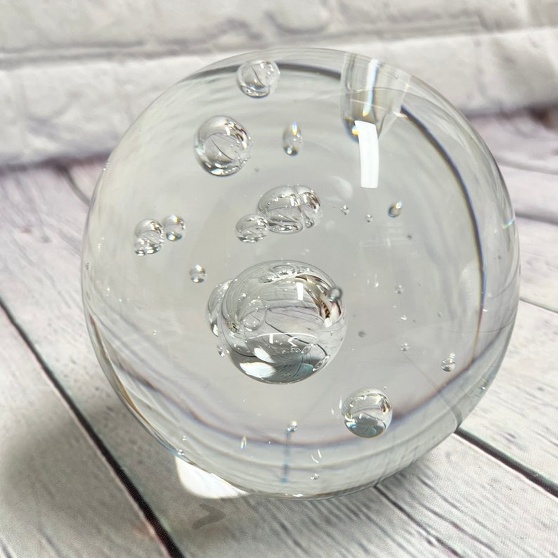 Vintage Clear Glass Suspended Controlled Bubbles Art Glass Paperweight ...