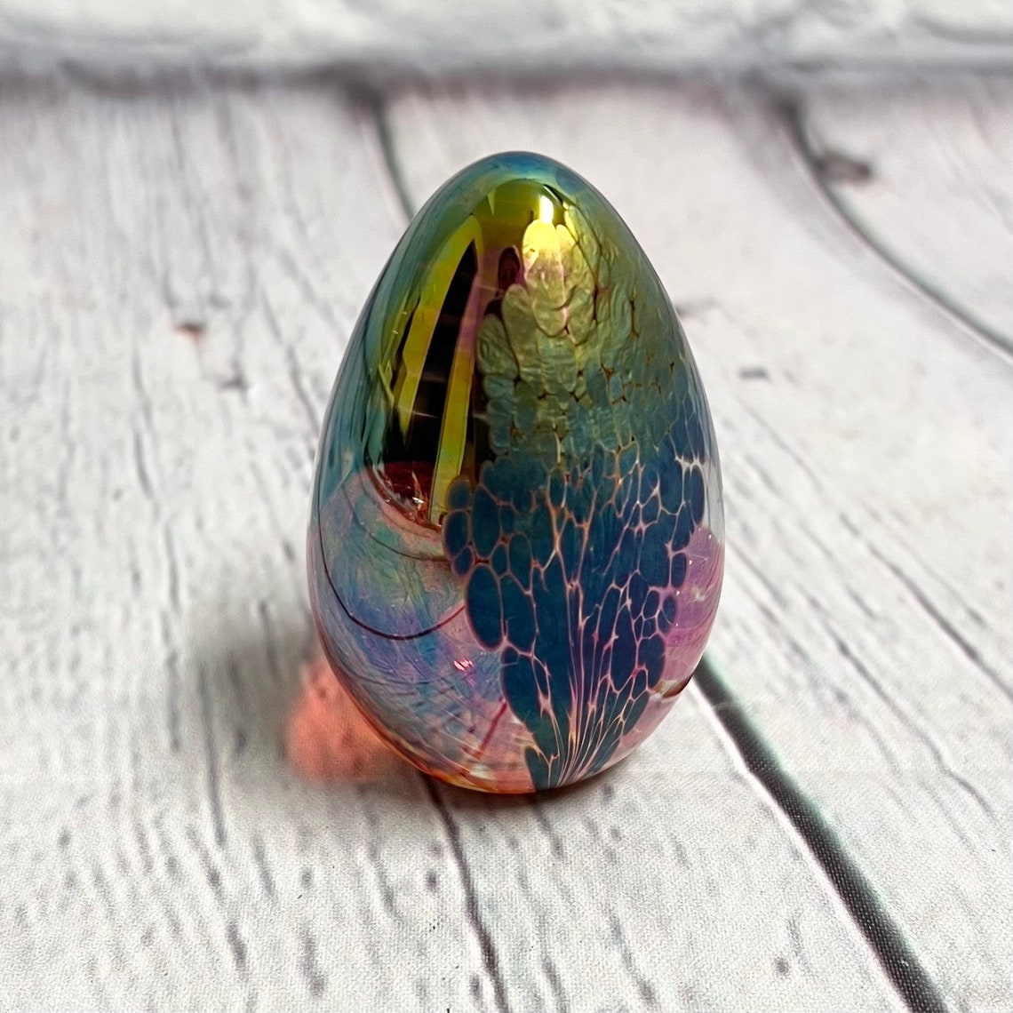 Vintage GES 'egg Style' Hand Blown Art Glass Iridescent Paperweight ...