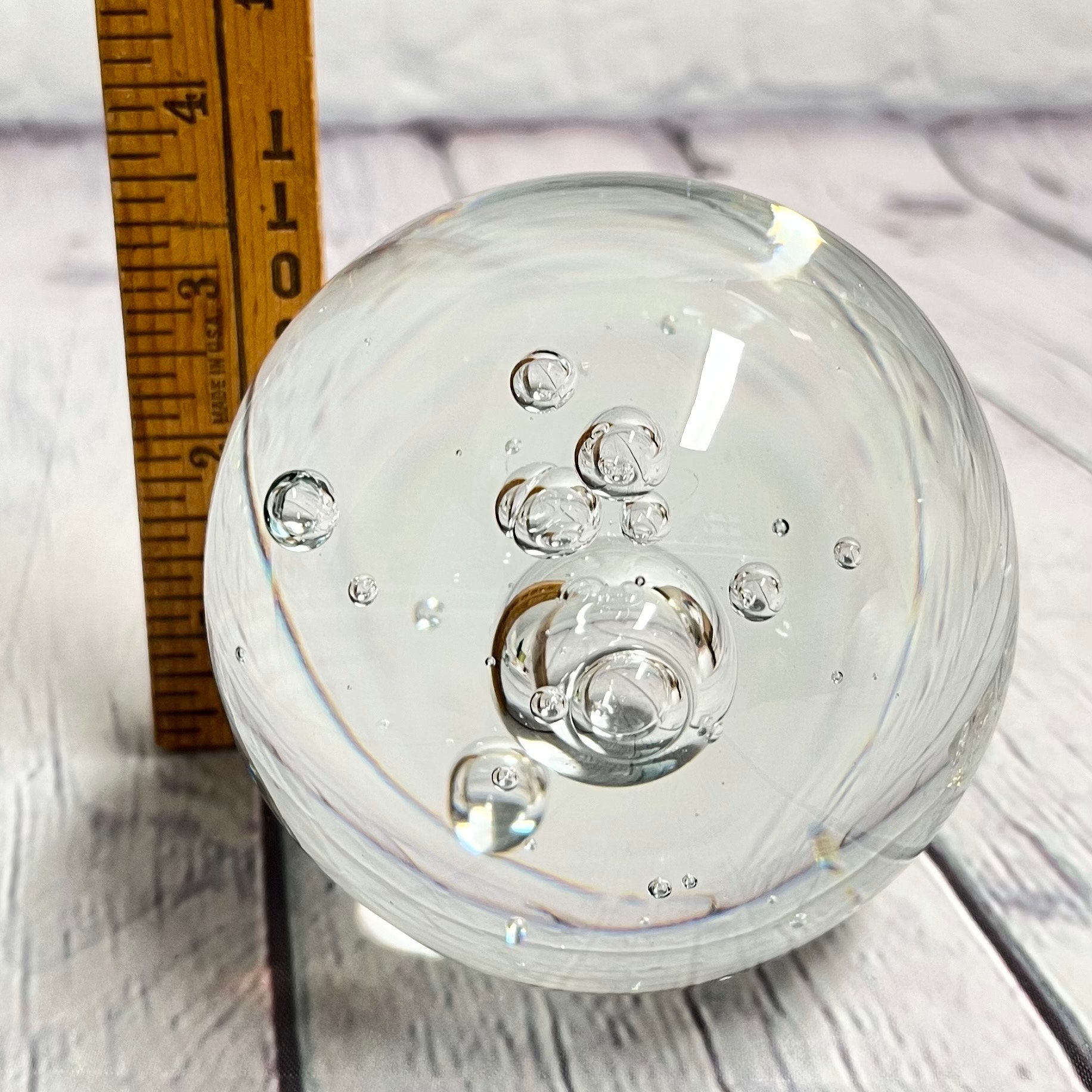 Vintage Clear Glass Suspended Controlled Bubbles Art Glass Paperweight ...