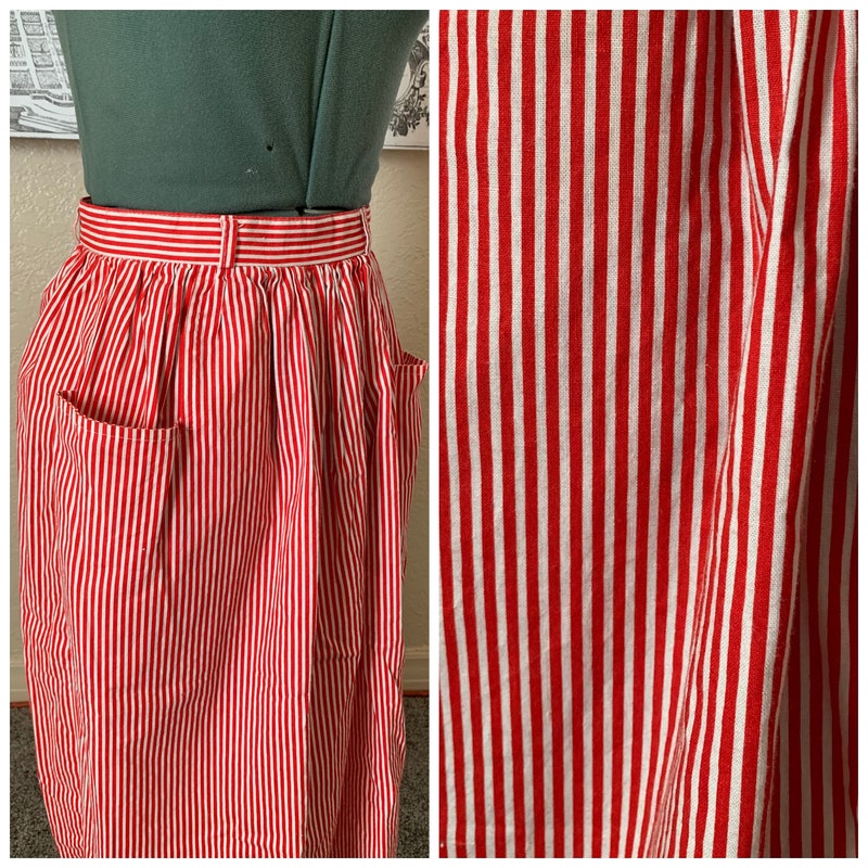 Red and White Striped Skirt - Etsy