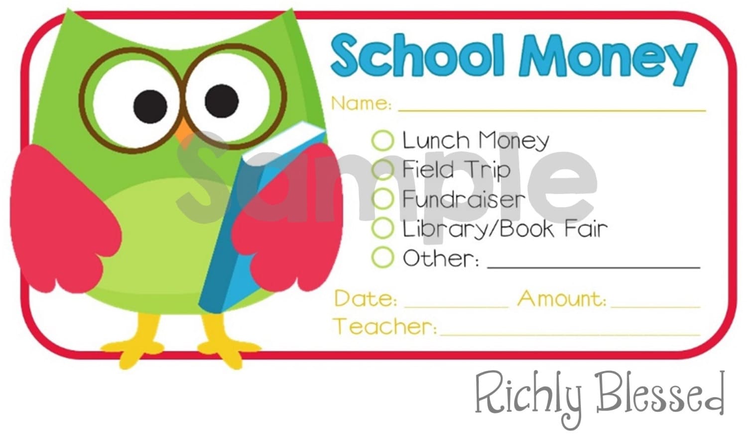 INSTANT DOWNLOAD School Money Printable Envelope Stickers | Etsy