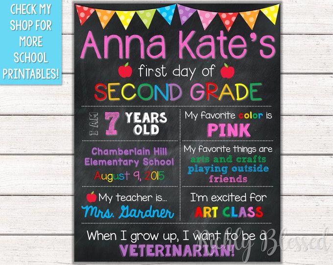 First Day of Kindergarten Chalkboard Sign First Day of School - Etsy