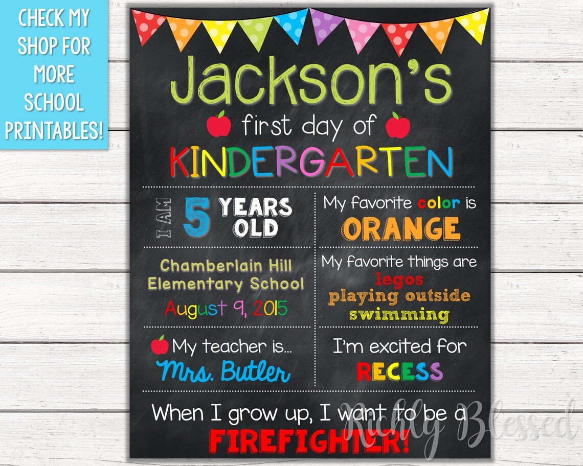 First Day of Kindergarten Chalkboard Sign First Day of School | Etsy
