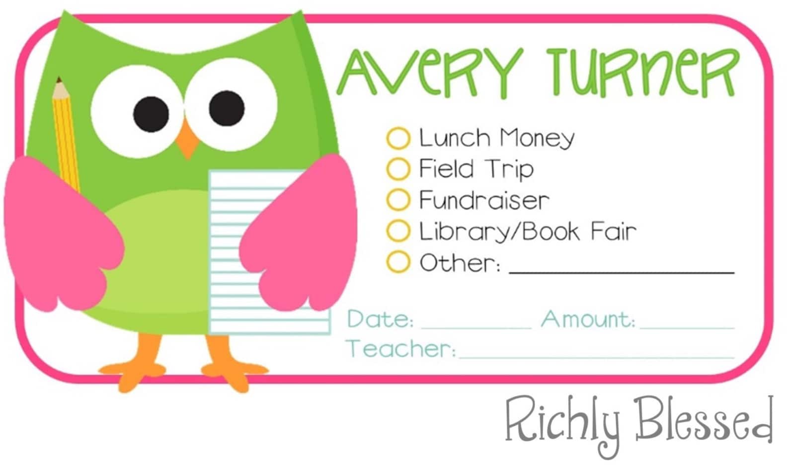 Personalized School Money Printable Stickers School Labels | Etsy