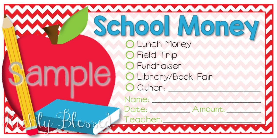 INSTANT DOWNLOAD School Money Printable Envelope Stickers Labels ...