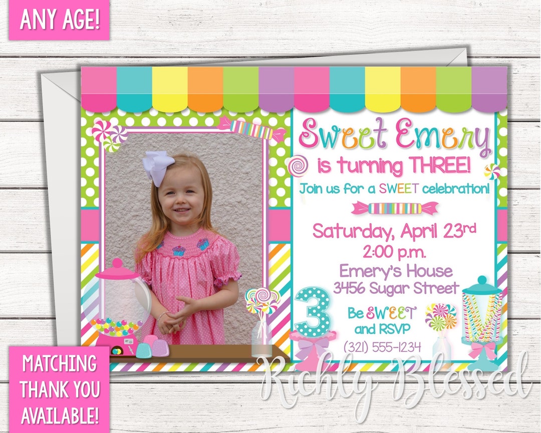 Candy Birthday Invitation, Sweet Shoppe Invitation, Candyland Party ...