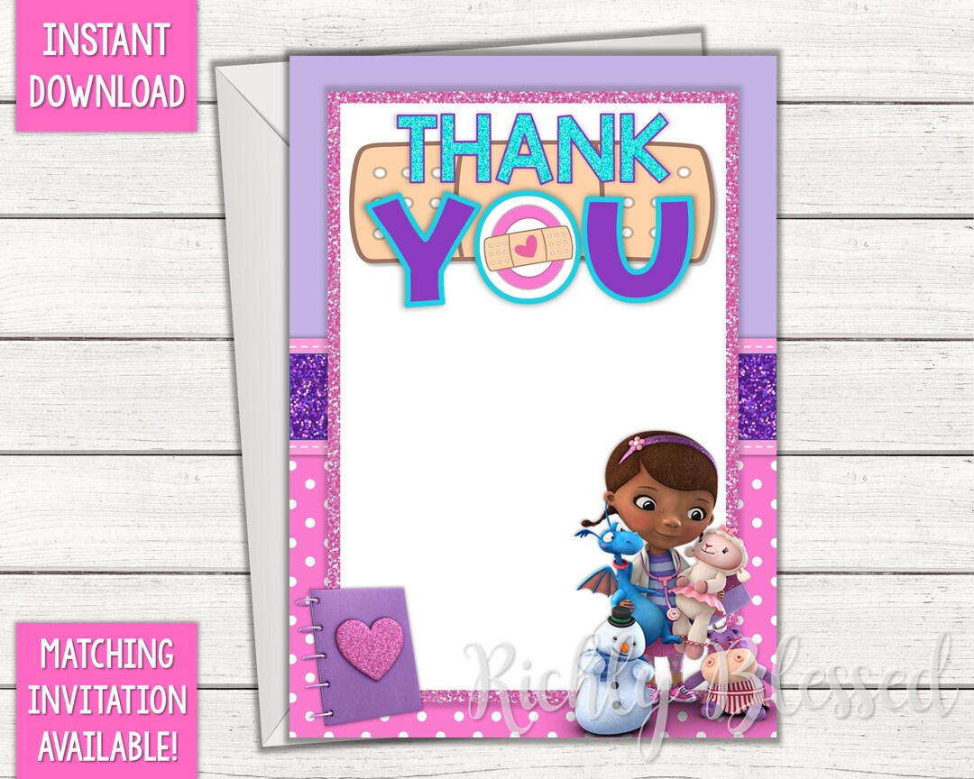 Doc Mcstuffins Inspired Thank You Card Note Card Printable - Etsy
