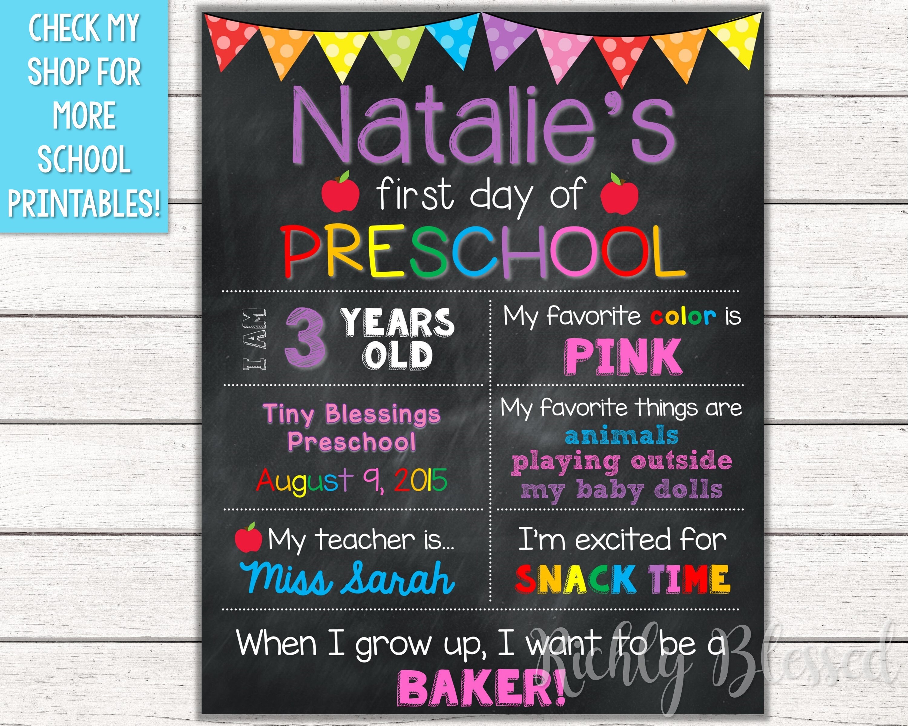 First Day of Kindergarten Chalkboard Sign, First Day of School ...