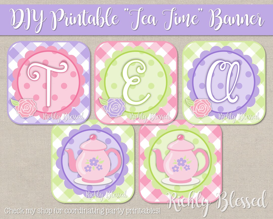 Buy INSTANT DOWNLOAD tea Time Tea Party Banner, Tea Party Birthday ...