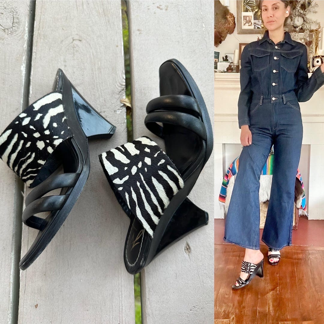 Vintage Designer Open Cowhide Mules - Etsy