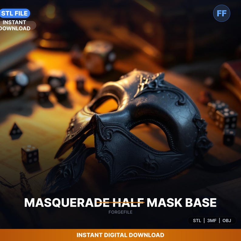 Venetian Masquerade Half Mask Base, Smooth STL File | 3D Printable ...