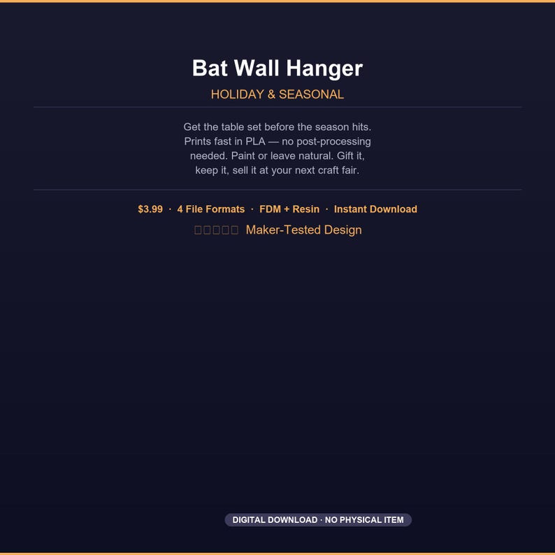 Bat Wall Hanger STL File for 3D Printing | Holiday Decor | 3D Print ...