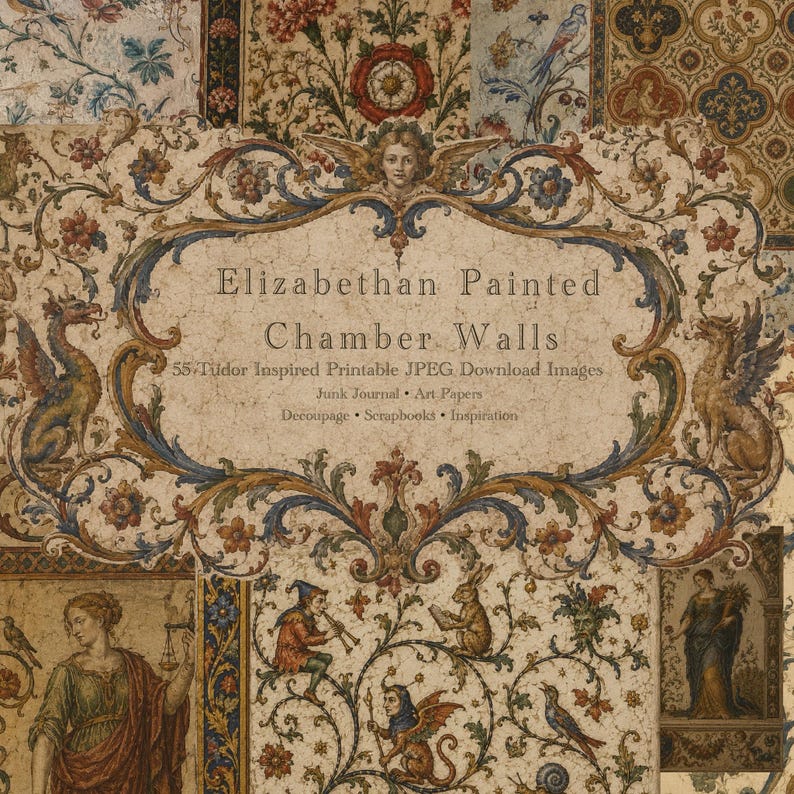 Elizabethan Painted Chamber Walls, Tudor Inspired Printable Art Papers ...