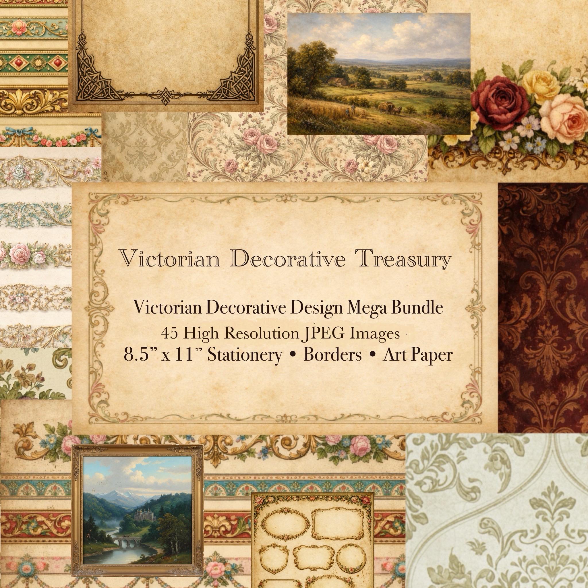 Victorian Design Mega Bundle – 45 Stationery, Borders, Art Papers ...