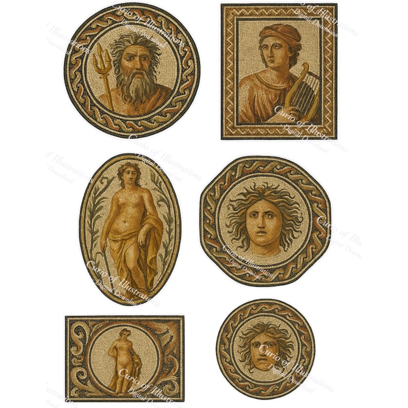 Ancient Roman Mosaic Stickers – Printable Collage Art, Junk Journal ...