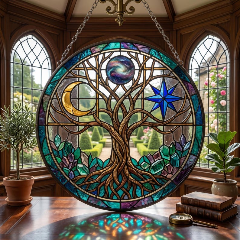 Tree of Life Stained Glass Sun Catcher: Woodland Celtic Nature Decor - Etsy