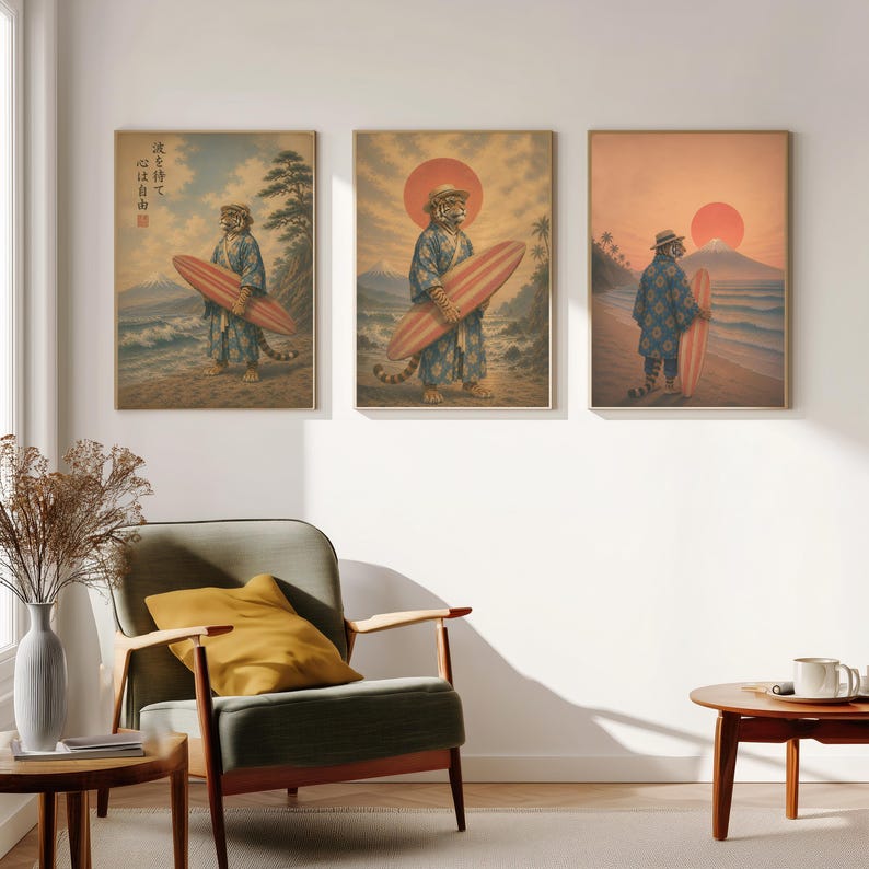 Japanese Tiger Set of 3 Prints, Japanese Wall Art, Japandi Posters ...