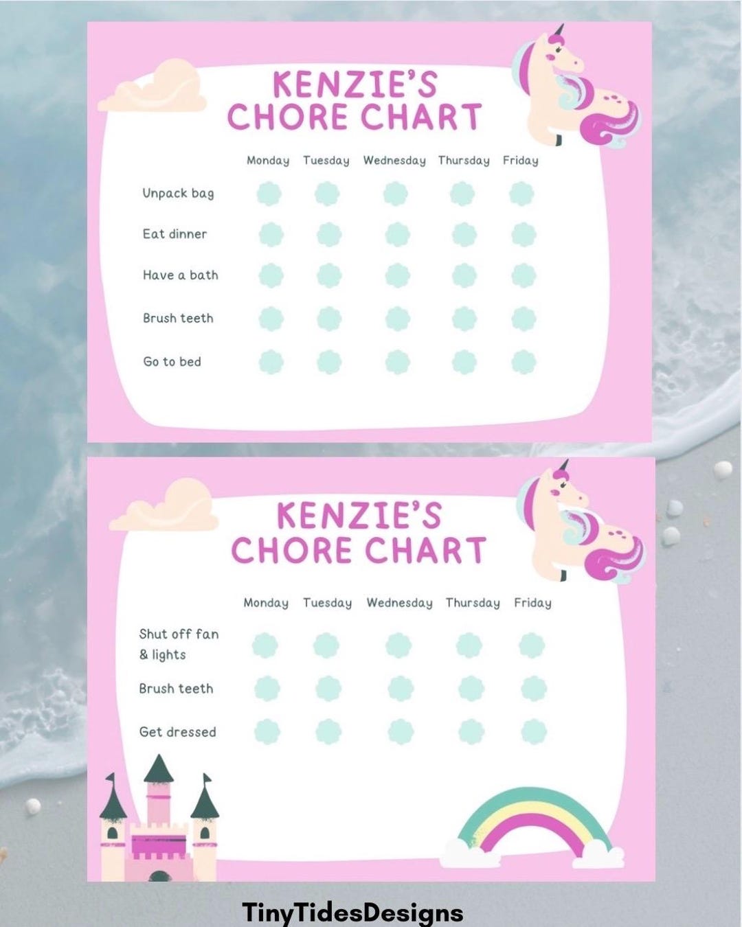 Unicorn Chore Chart Template | Editable in Canva | Kids Routine Tracker ...