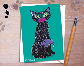 Black Cat Ink Greetings Card - Etsy