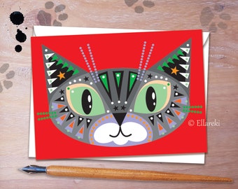 Cat Card Greeting Card Cat Art Cards Zen Cat 5x7 Card by - Etsy