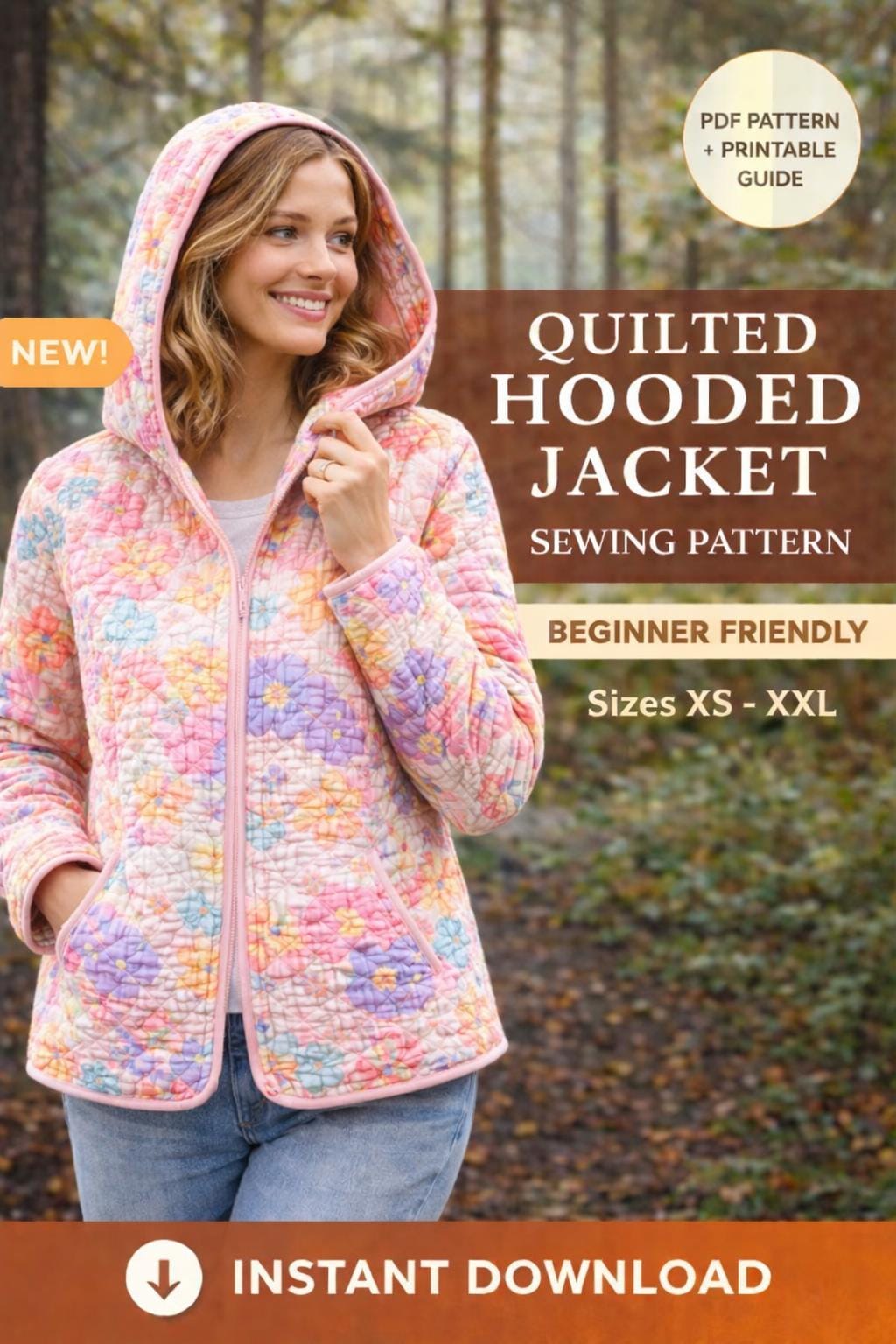 Quilted Jacket Sewing Pattern Pdf XS-XXL | Hooded Coat Pattern ...