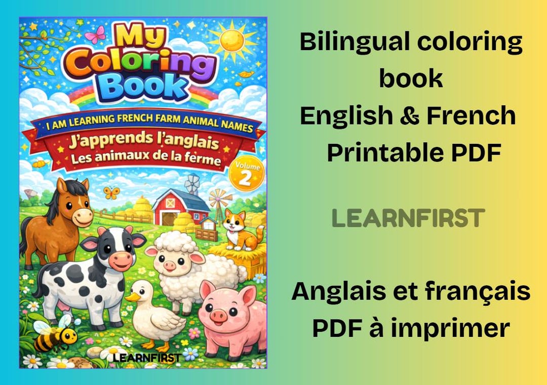 Bilingual Farm Animals Coloring Book for Kids | Learn English & French ...