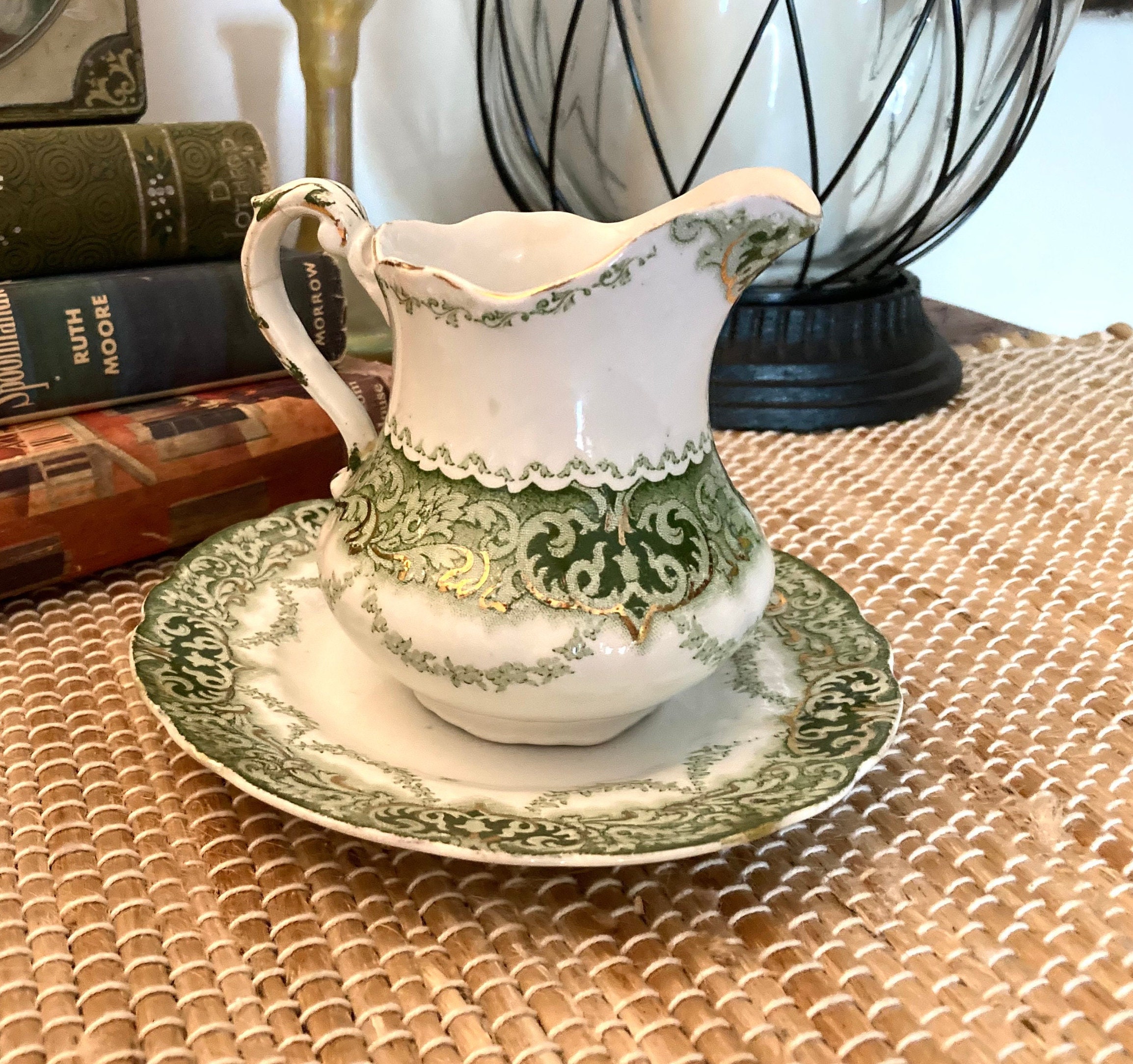 Vintage Meakin Pitcher Liner, England Alfred Meakin, Green Gold ...