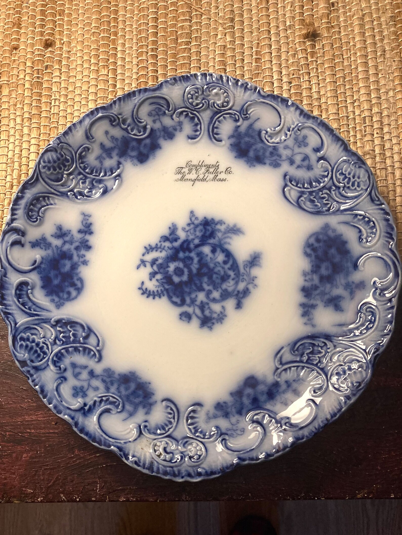 Antique Flow Blue Advertising Plate , 19th Century Flow Blue Plate 10.5 ...