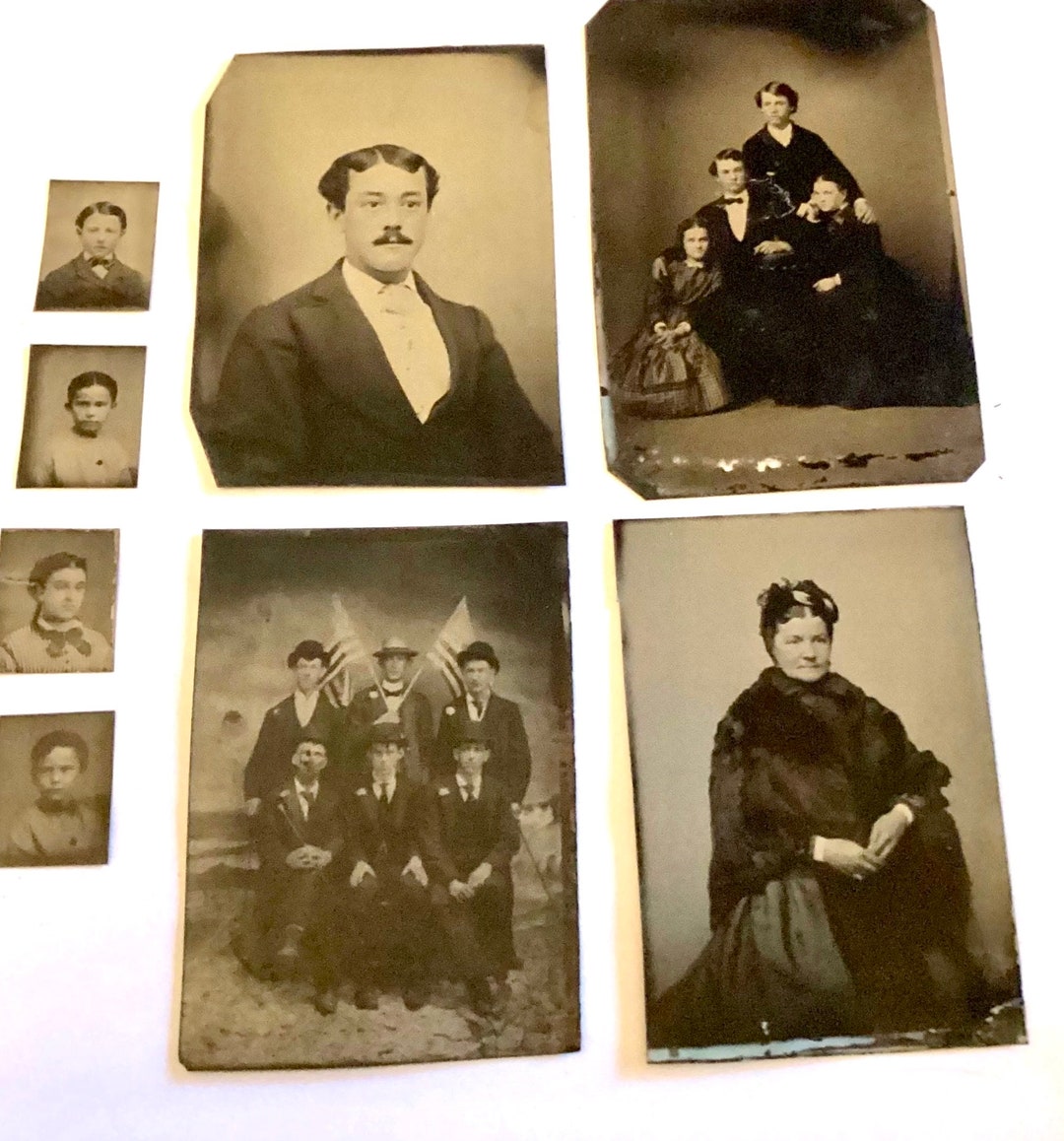 Antique Collectible Tintypes 4 Gem Miniature Children 4 Men Women ...