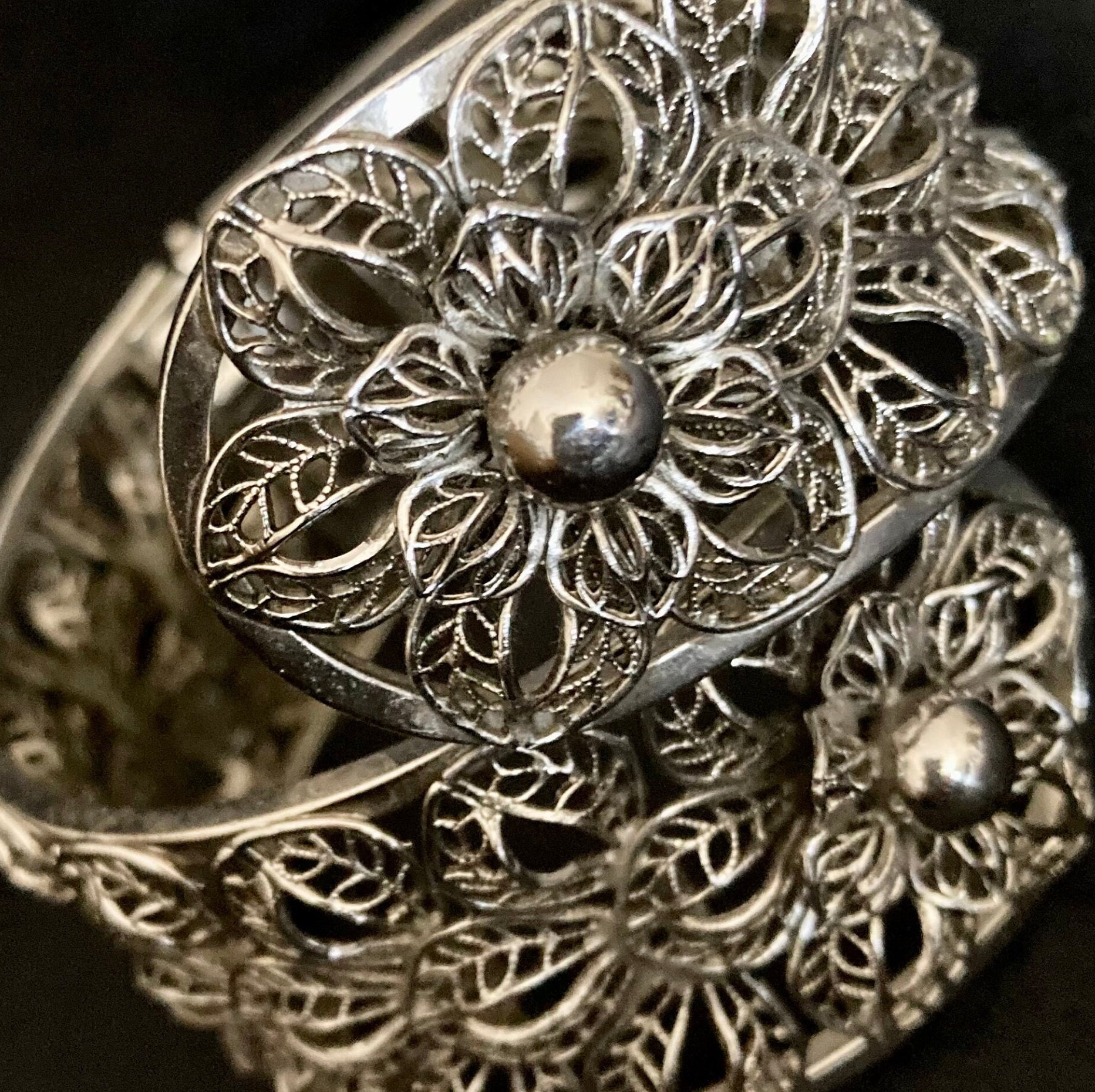 Stunning Vargas Filigree Cuff Bracelet Hinged Silver Tone Bangle ...