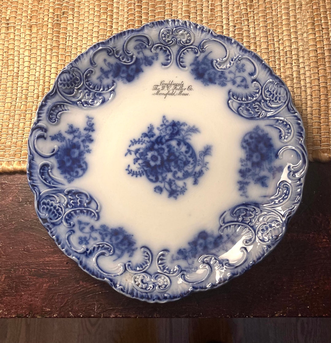 Antique Flow Blue Advertising Plate , 19th Century Flow Blue Plate 10.5 ...