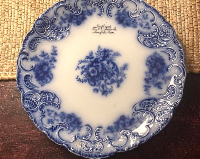 Antique Flow Blue Advertising Plate , 19th Century Flow Blue Plate 10.5 ...