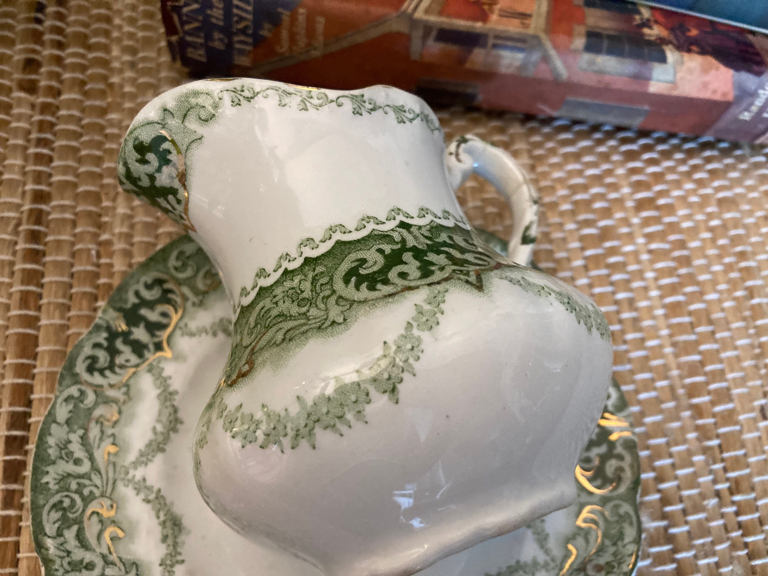 Vintage Meakin Pitcher Liner, England Alfred Meakin, Green Gold ...