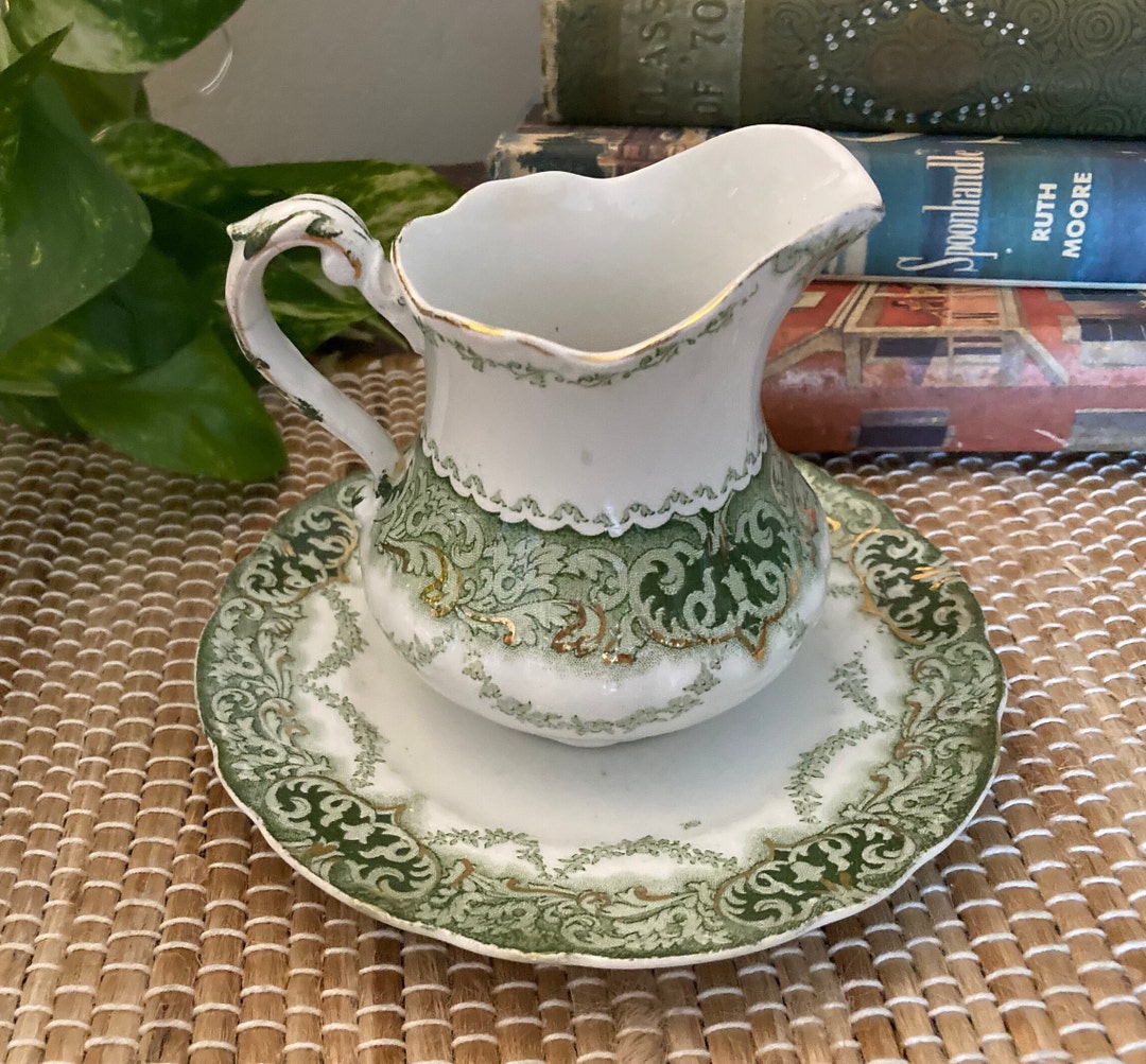 Vintage Meakin Pitcher Liner, England Alfred Meakin, Green Gold ...