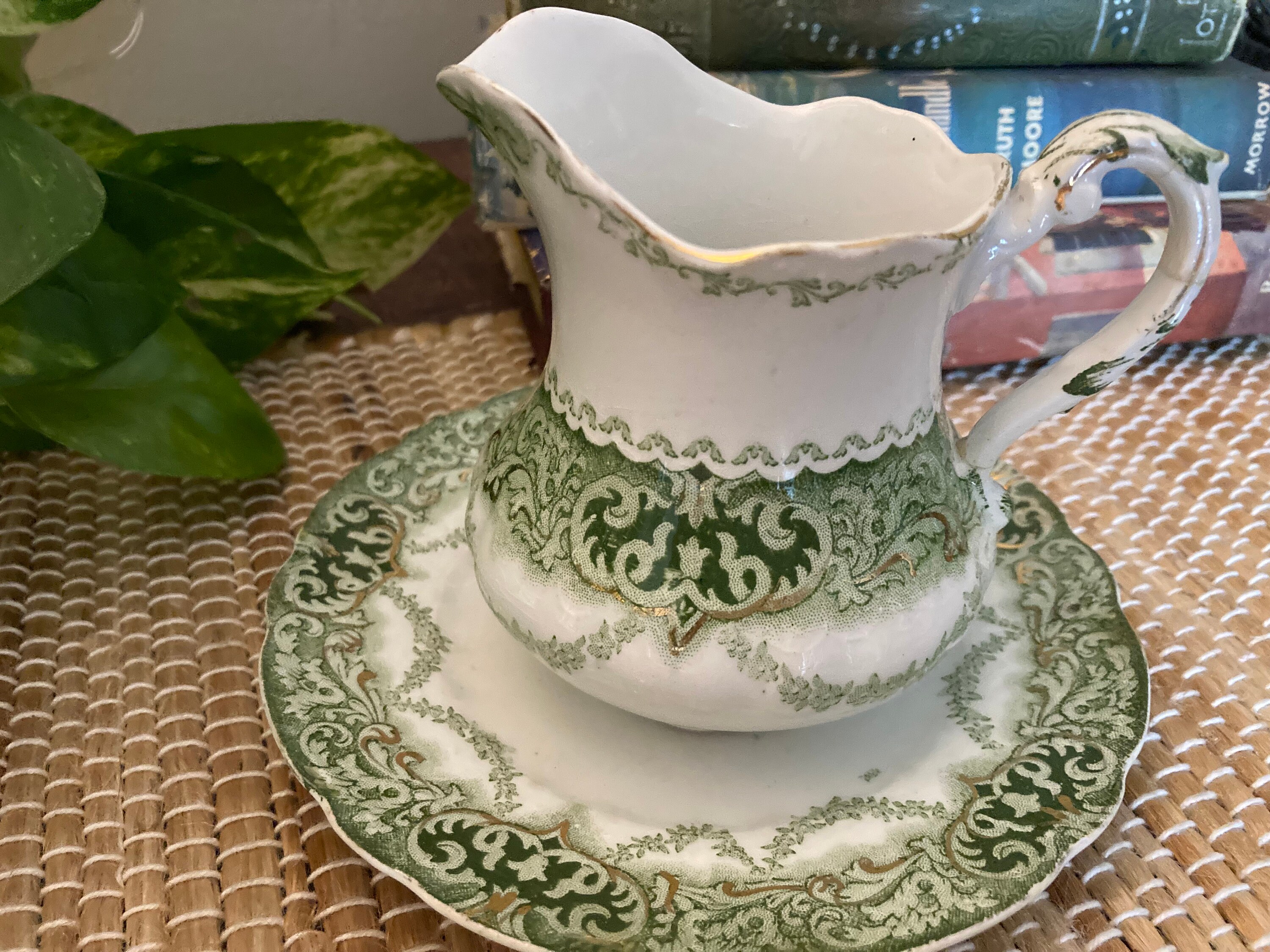 Vintage Meakin Pitcher Liner, England Alfred Meakin, Green Gold ...