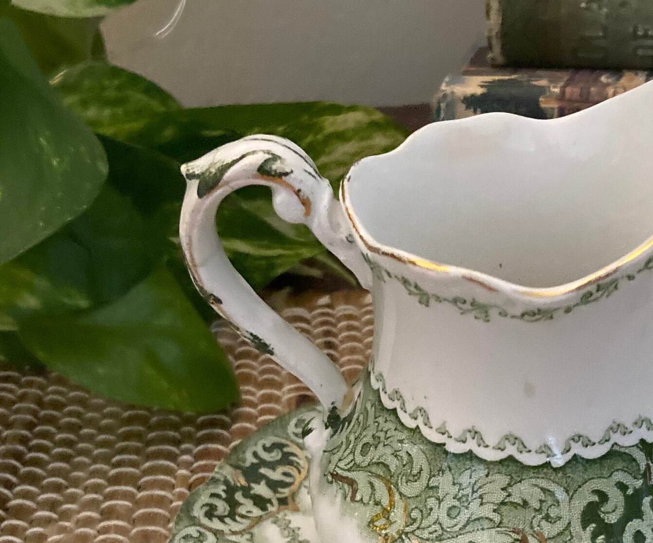 Vintage Meakin Pitcher Liner, England Alfred Meakin, Green Gold ...