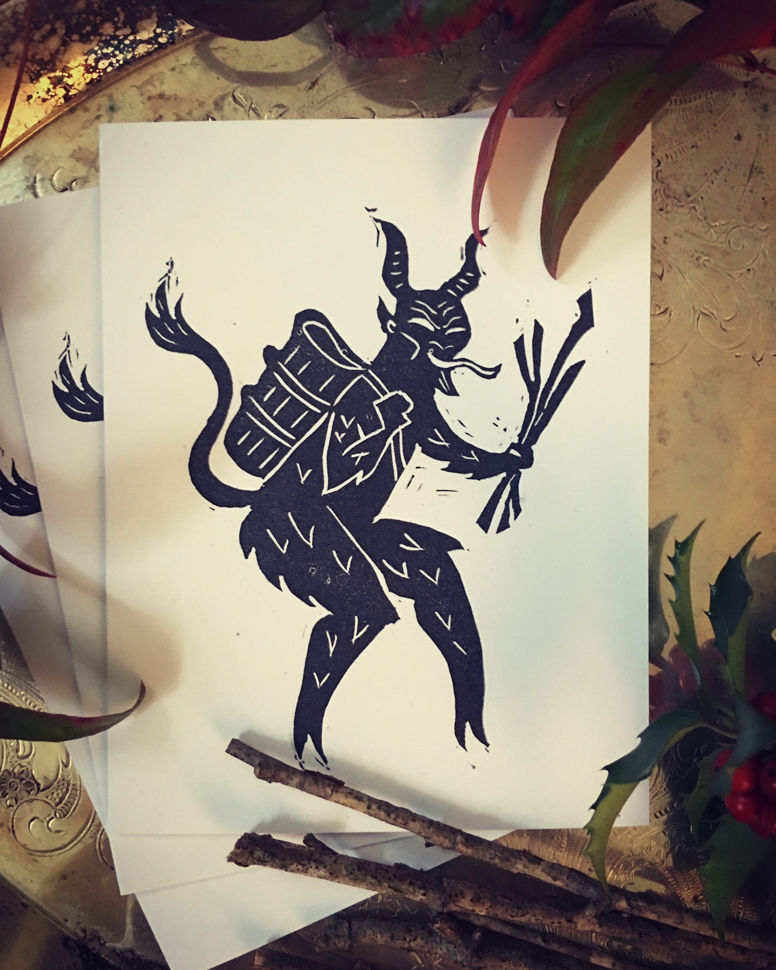 Hand-printed Creeping Krampus Christmas Card – Single, Pack of 4, or ...