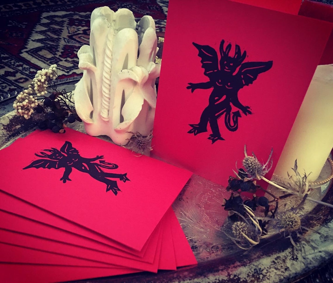 Hand-printed Medieval Devil Greeting Card – Single, Pack of 4, or Pack ...