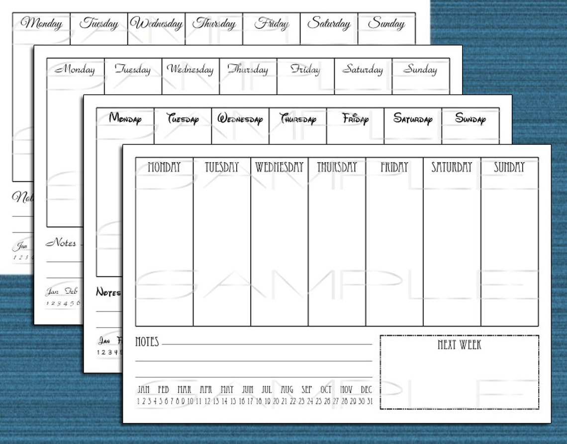 Week at a Glance Printable PDF 4 Styles for Planners and Journals ...