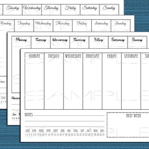 Week at a Glance Printable PDF 4 Styles for Planners and Journals ...