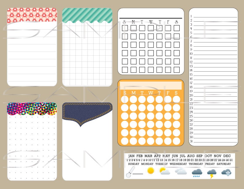 Printable Calendars and Notes for Planners and Journals Digital ...