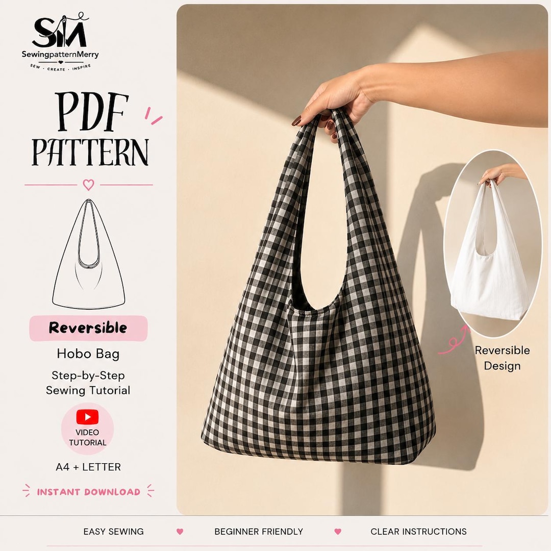 Slouchy Hobo Bag PDF Sewing Pattern | Reversible Tote, Beginner ...